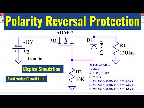 LTSpice Reverse Polarity Protection Using MOSFET | Simulation