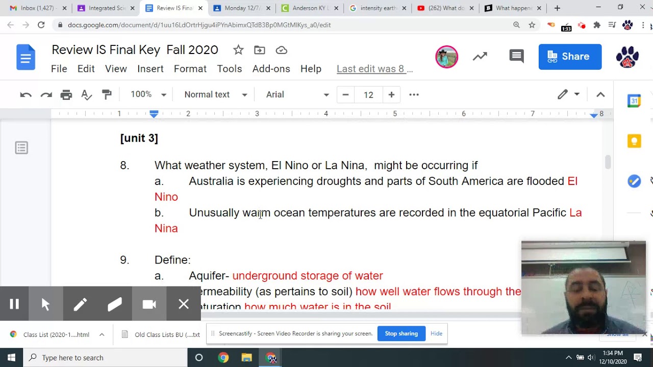 Fall 2020 Integrated Science Final Review
