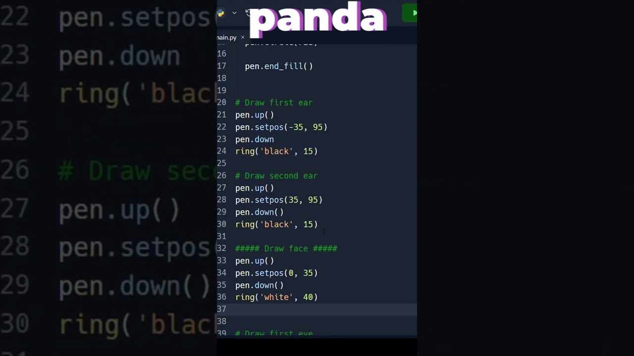 Draw Panda using python turtle #shorts #python #pythonturtle #programming #coding