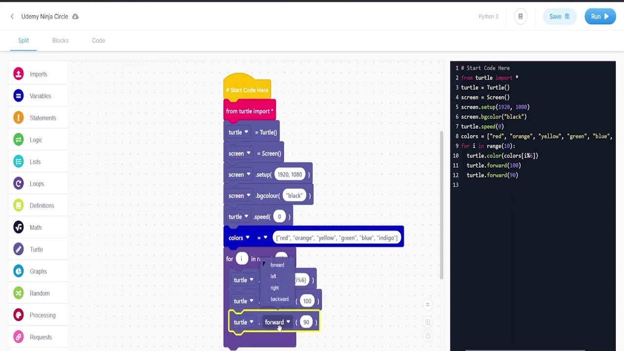Coding Made Easy: Creating A Ninja Circle In Block Scripting and Python