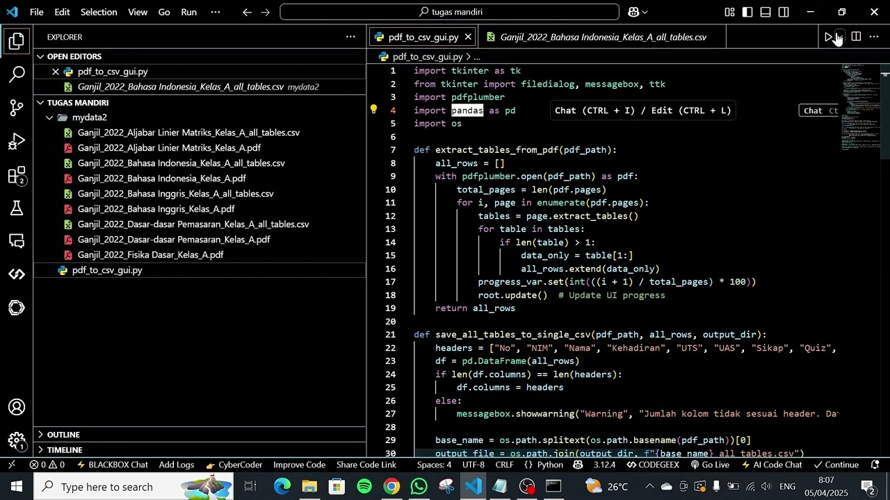 APLIKASI EKSTRAK FILE PDF TO CSV BERBASIS PYTHON MENGGUNAKAN TAMPILAN WINDOWS (GUI)