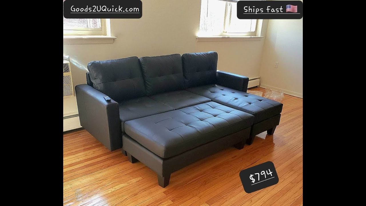 Sectional Sofa L-Shape 3Seat Tufted Faux Leather Couch Set w/Chaise Lounge Black