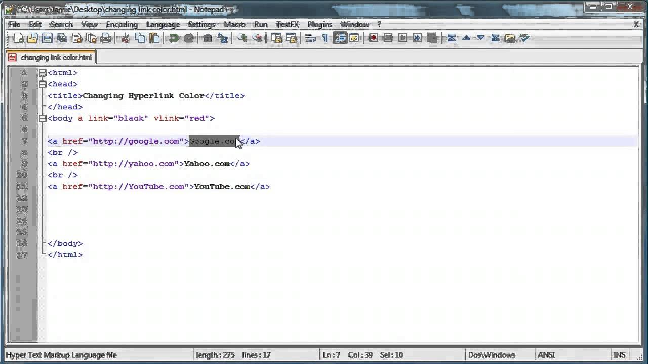 HTML Tutorial 8   Changing Hyperlink Colors