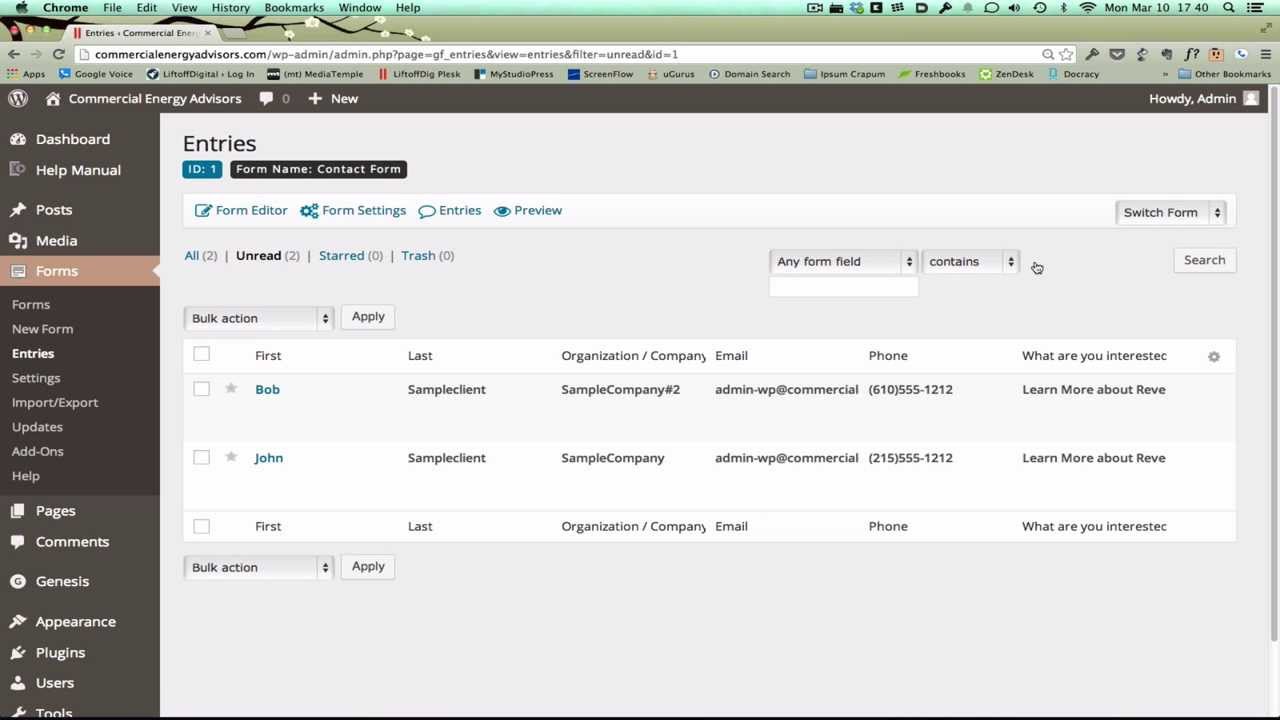 Gravity Forms Submissions within WordPress Dashboard
