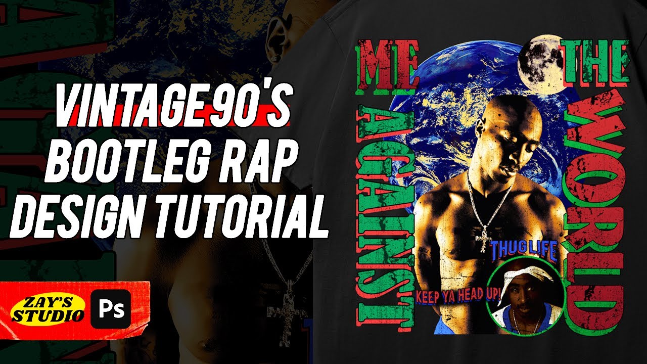 How-To Create Vintage 1990s Rap T-Shirt Designs | FULL TUTORIAL | Zay's Studio