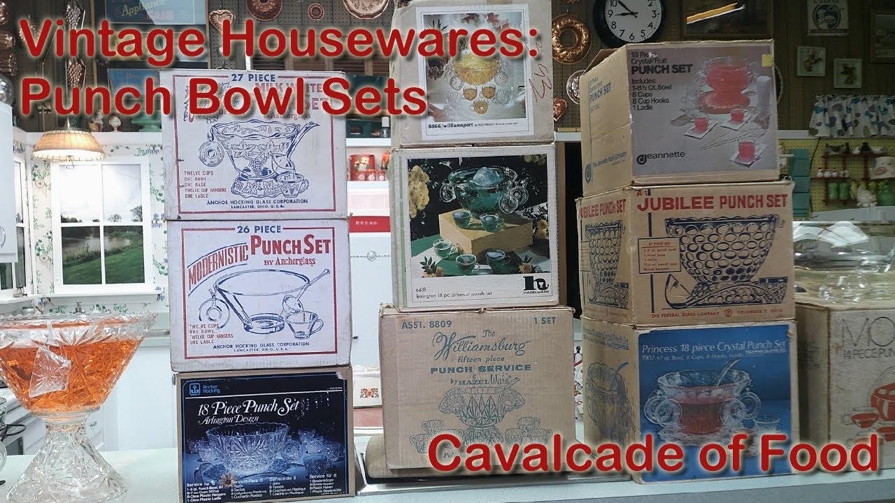 Vintage Housewares - Punch Bowl Sets: Anchor Hocking, Hazelware, Federal, Jeannette, L.E. Smith