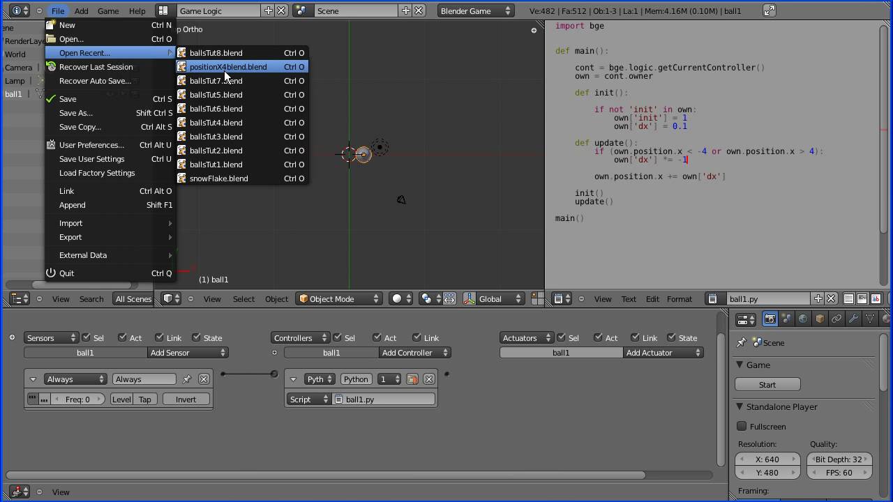Introduction to Python Scripting with the Blender Game Engine, Moving Spheres in 3D, Bouncing Balls