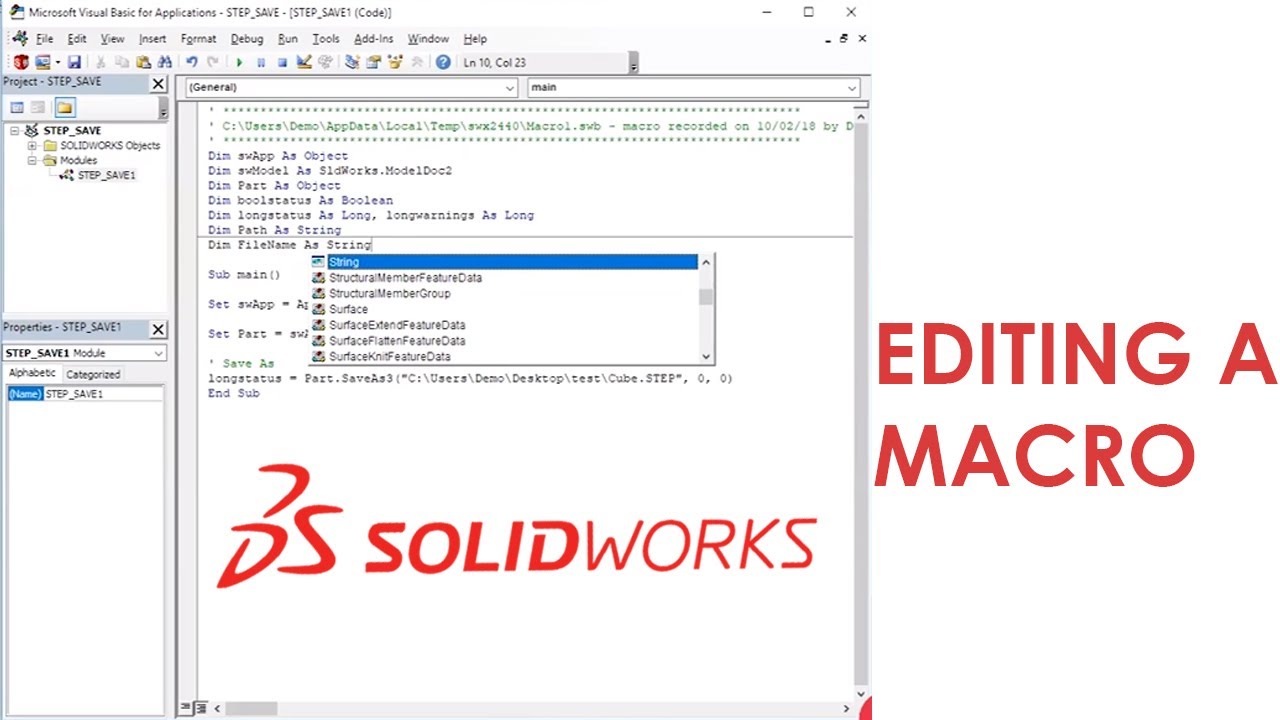 Recording and Editing a Macro in SOLIDWORKS