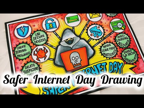Safer Internet Day Poster/Safer Internet Day Drawing Easy steps /Cyber Safety Poster Drawing