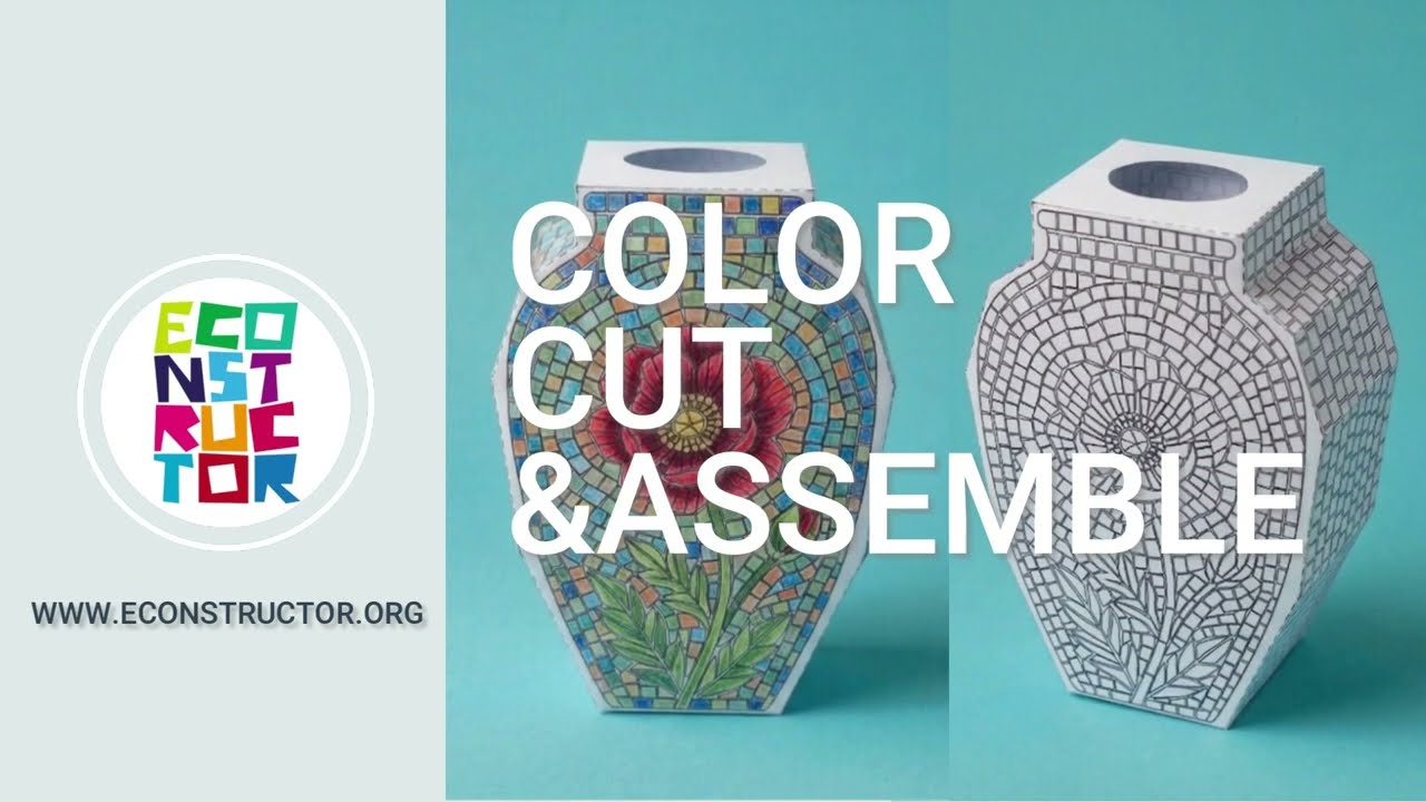 Free Printable 3D Mosaic Paper Vase Tutorial  Color, Cut & Assemble