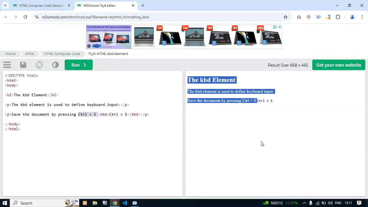 W3Schools HTML Tutorial 20 | HTML Computer Code Elements