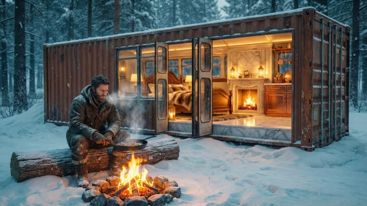 I Turned an Abandoned Rusted Shipping Container Into a Luxury Glass Cabin | -20°C Survival