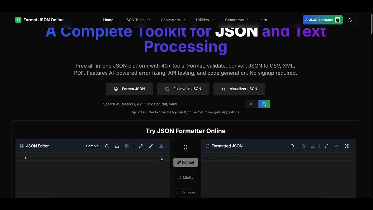 Best Free JSON Formatter Online | Format, Validate & Minify JSON Instantly