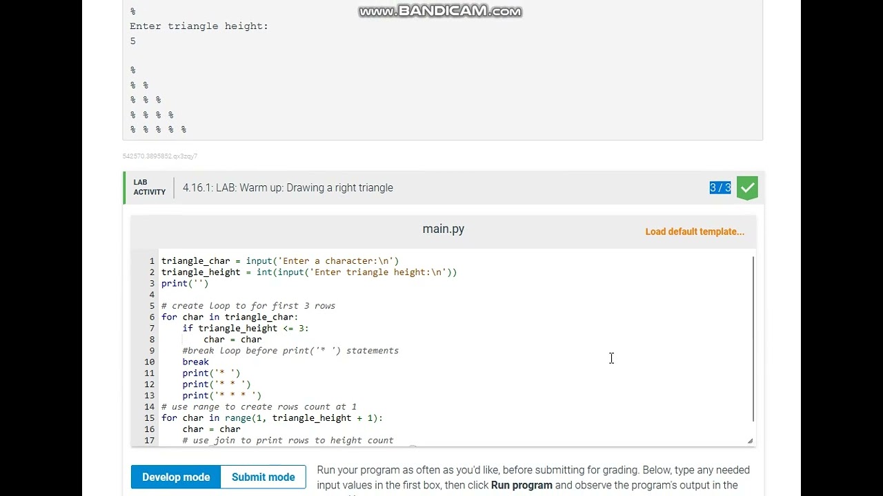Python Lab Warm up: Drawing a right triangle