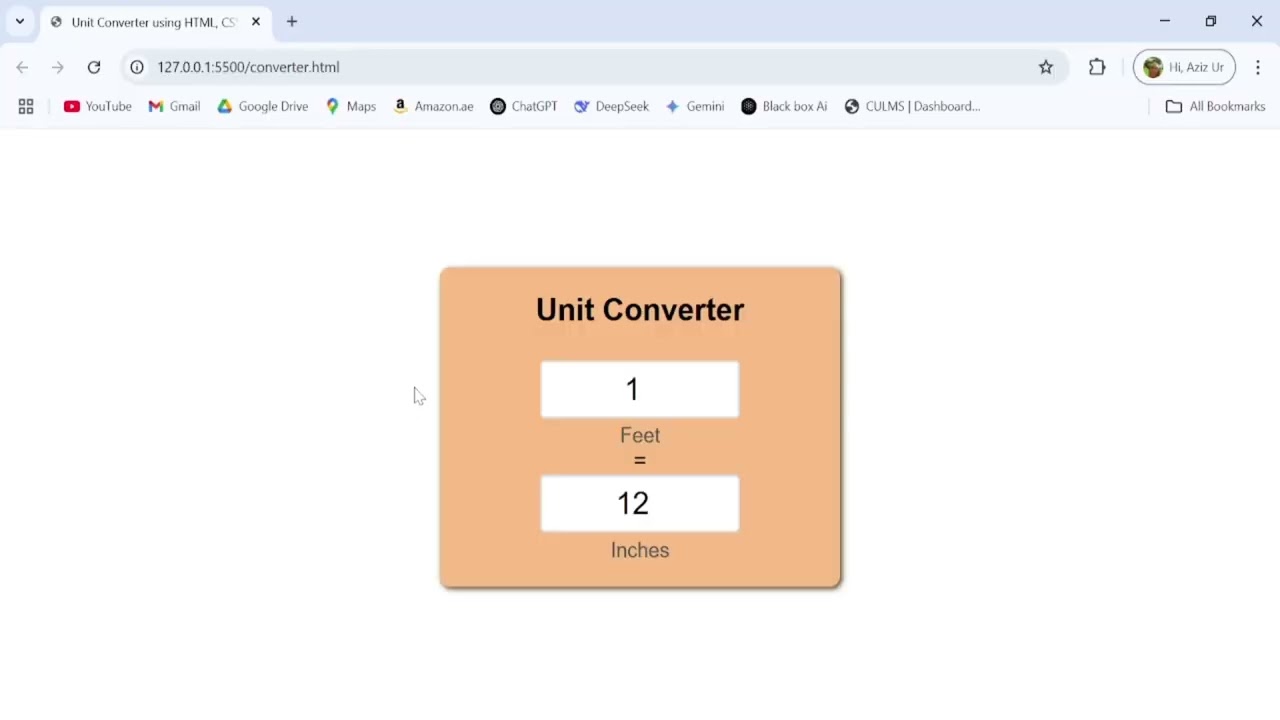 Build a Feet to Inches unit Converter using HTML, CSS & JavaScript | Beginner Web Project