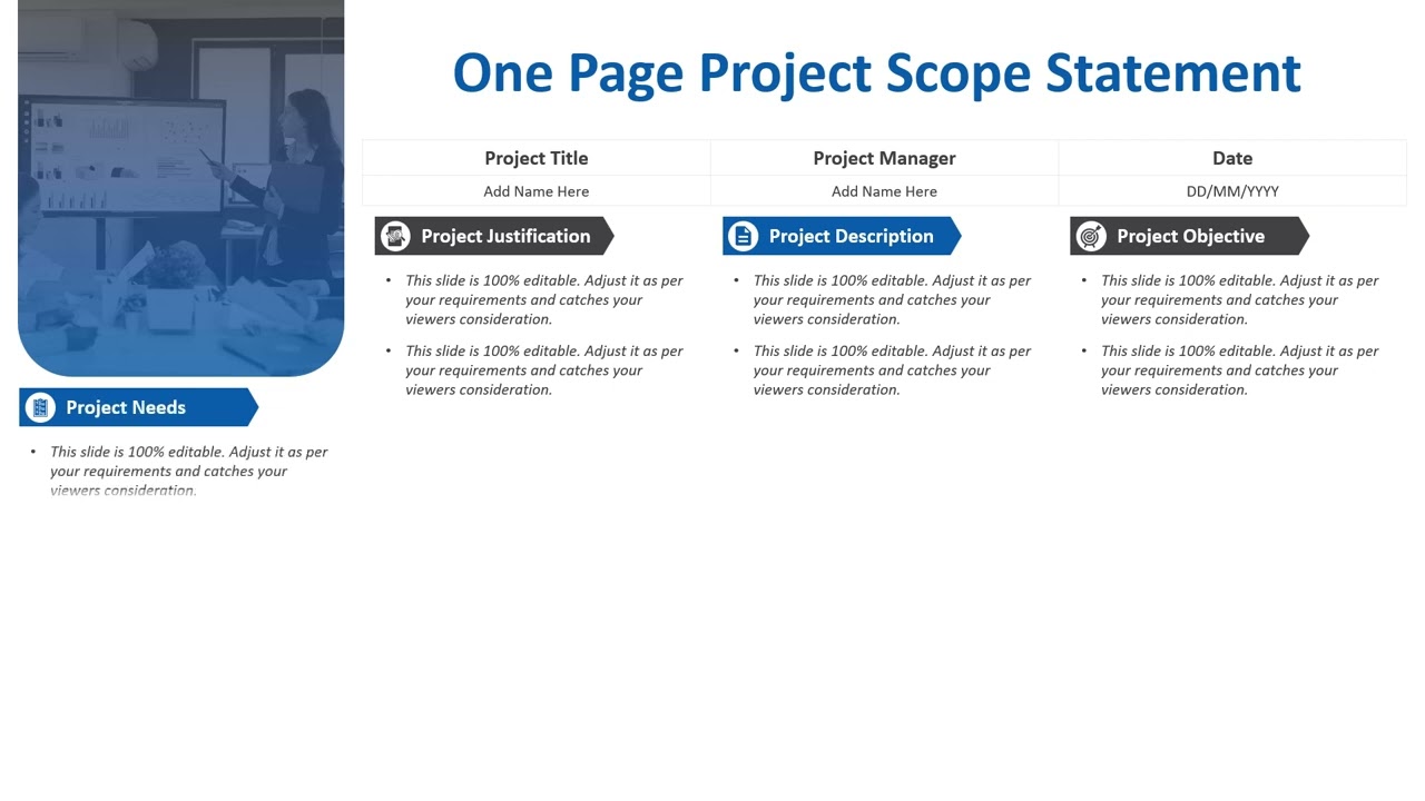 One Page Project Scope Statement PowerPoint Template | Kridha Graphics