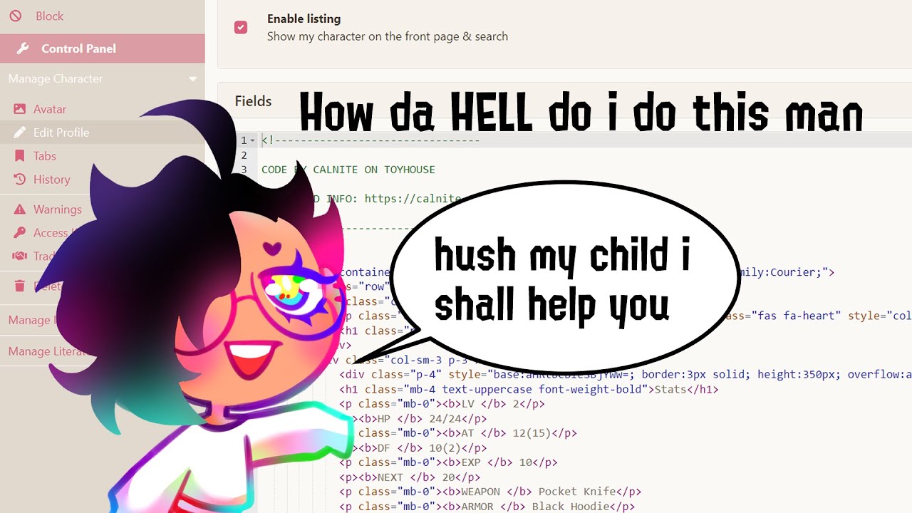 how to customize character profiles on toyhouse
