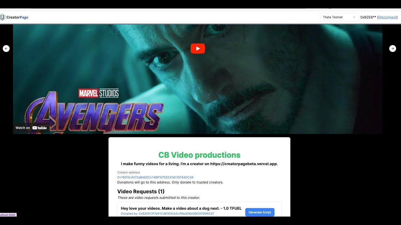 CreatorPage: A prototype content funding platform on Theta Network