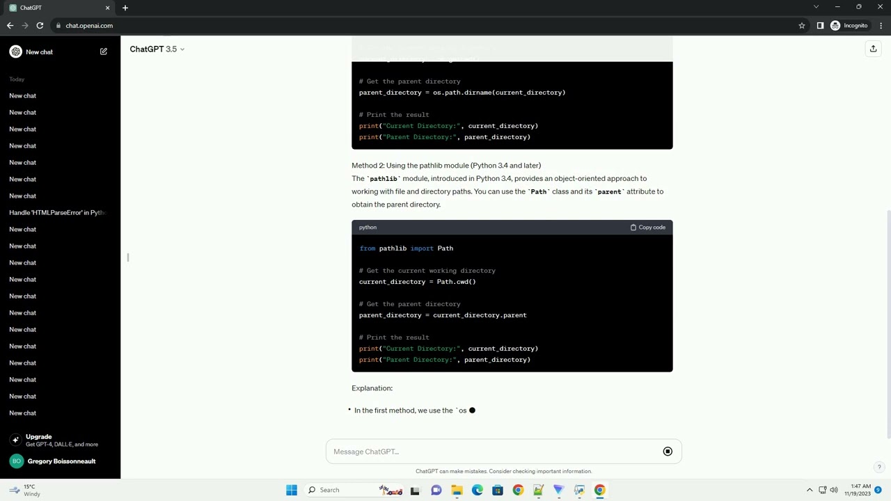 Get parent of current directory from Python script