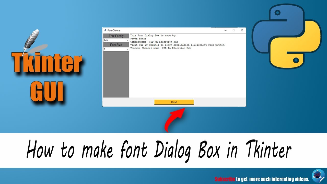 tkinter Font Dialog Box  | make font chooser dialog in tkinter  | python | Advance Tkinter Tutorial