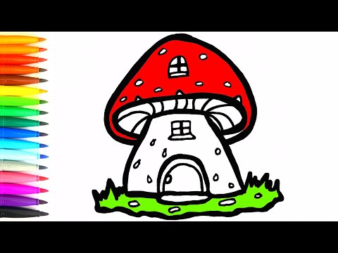 Mushroom house drawing, coloring, painting for kids & toddlers / Drawing ideas / Drawing easy shapes