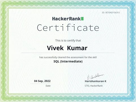 SQL Intermediate certifications (part - II) from Hacker rank || Free Certification #hackerrank