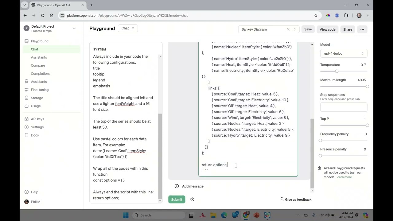 Creating Apache eCharts in Process Tempo with Chat GPT