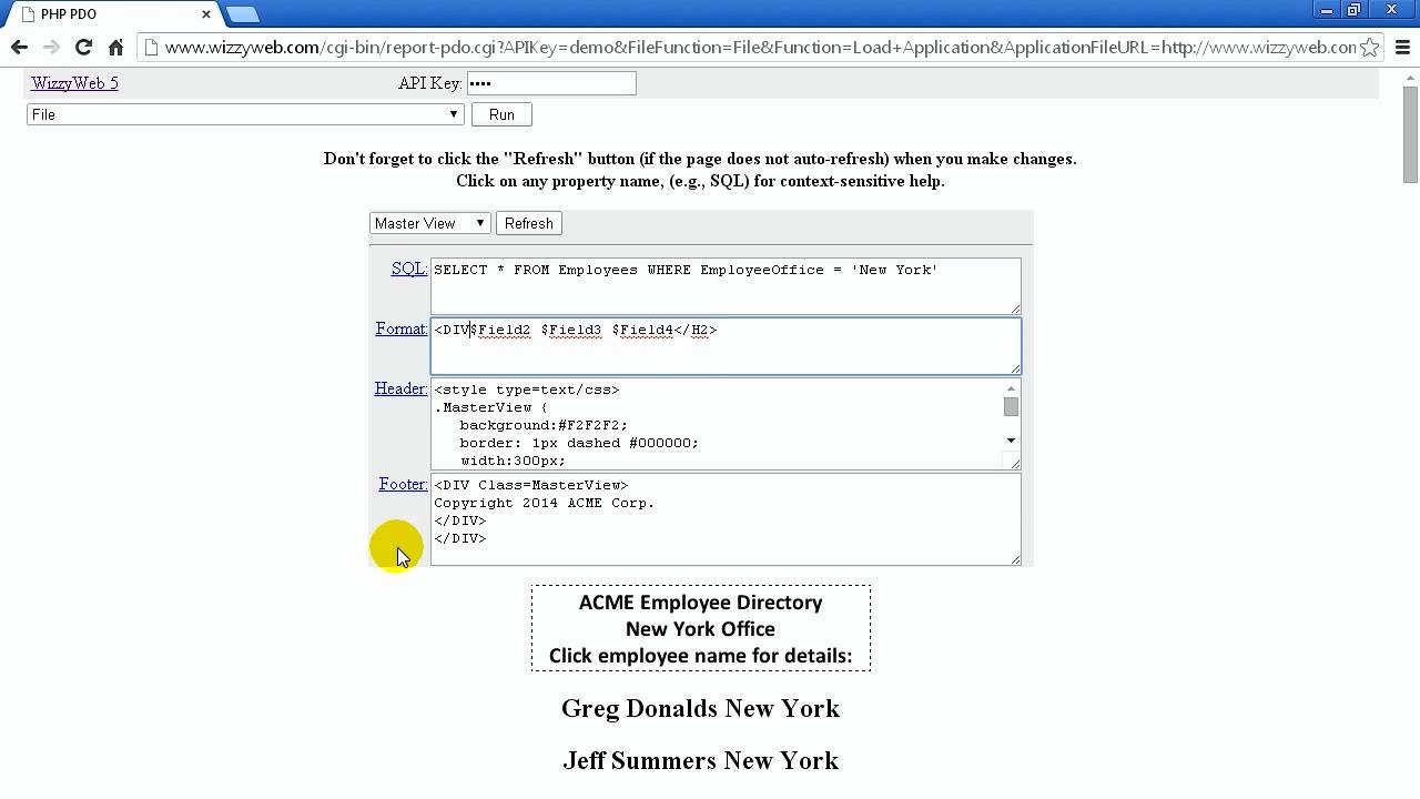 PHP Data Objects (PDO) Reports with WizzyWeb