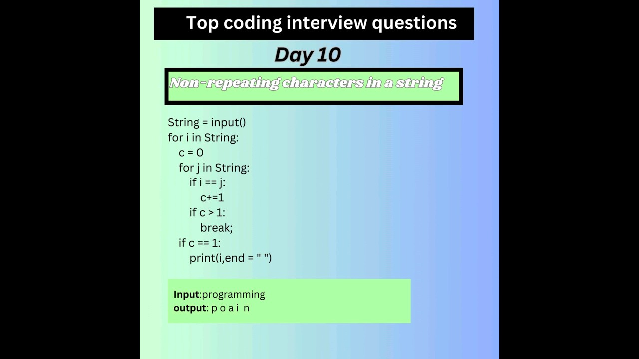 Non repeating characters in a string #coding #interview #questions #python