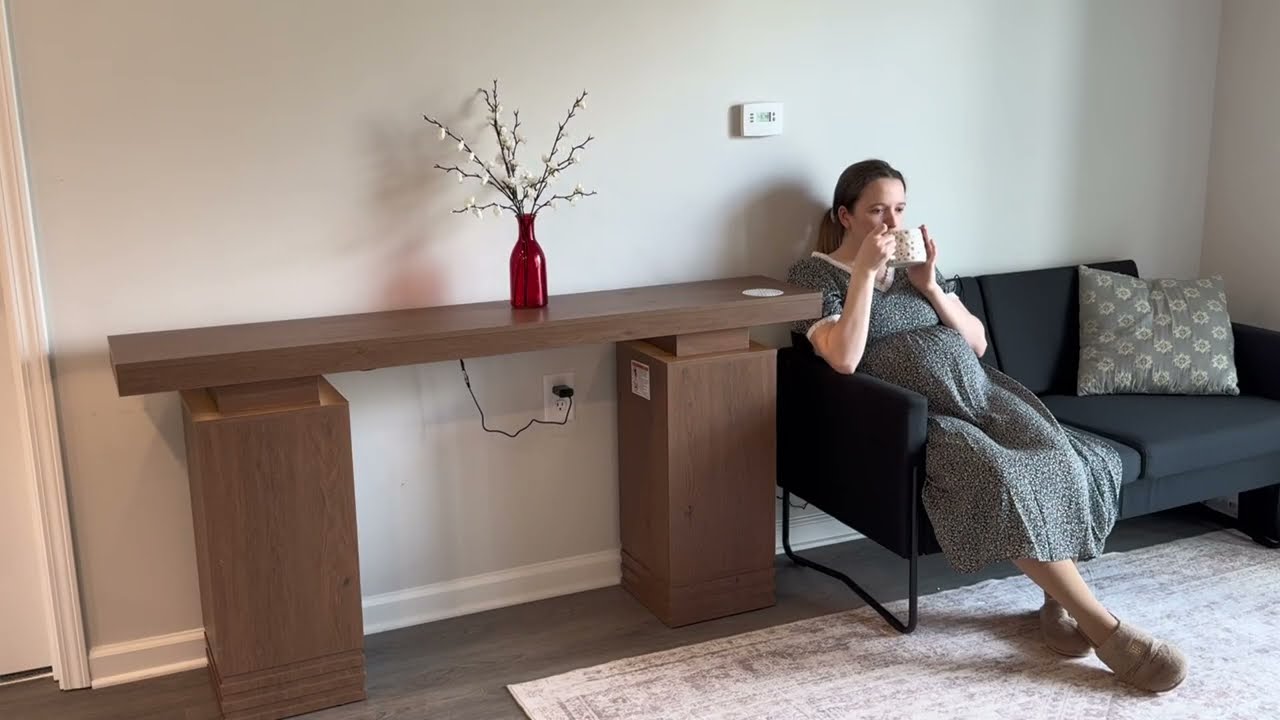 Sikaic Modern Console Table with Built-in LED Lighting Walnut Finish