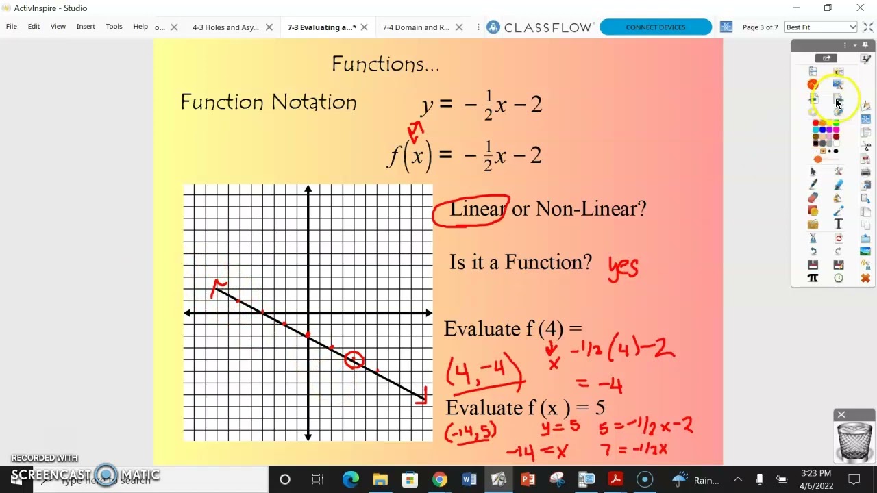 7 3 Evaluating and Function Notation Notes
