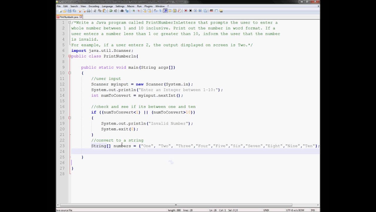 CA Exercise 1 - Java Tutorials Arrays Strings Scanner Integer