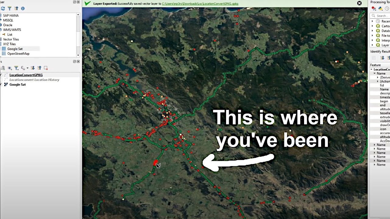 Google Maps Location Data Takeout JSON Conversion To KML (Cmd & QGIS)