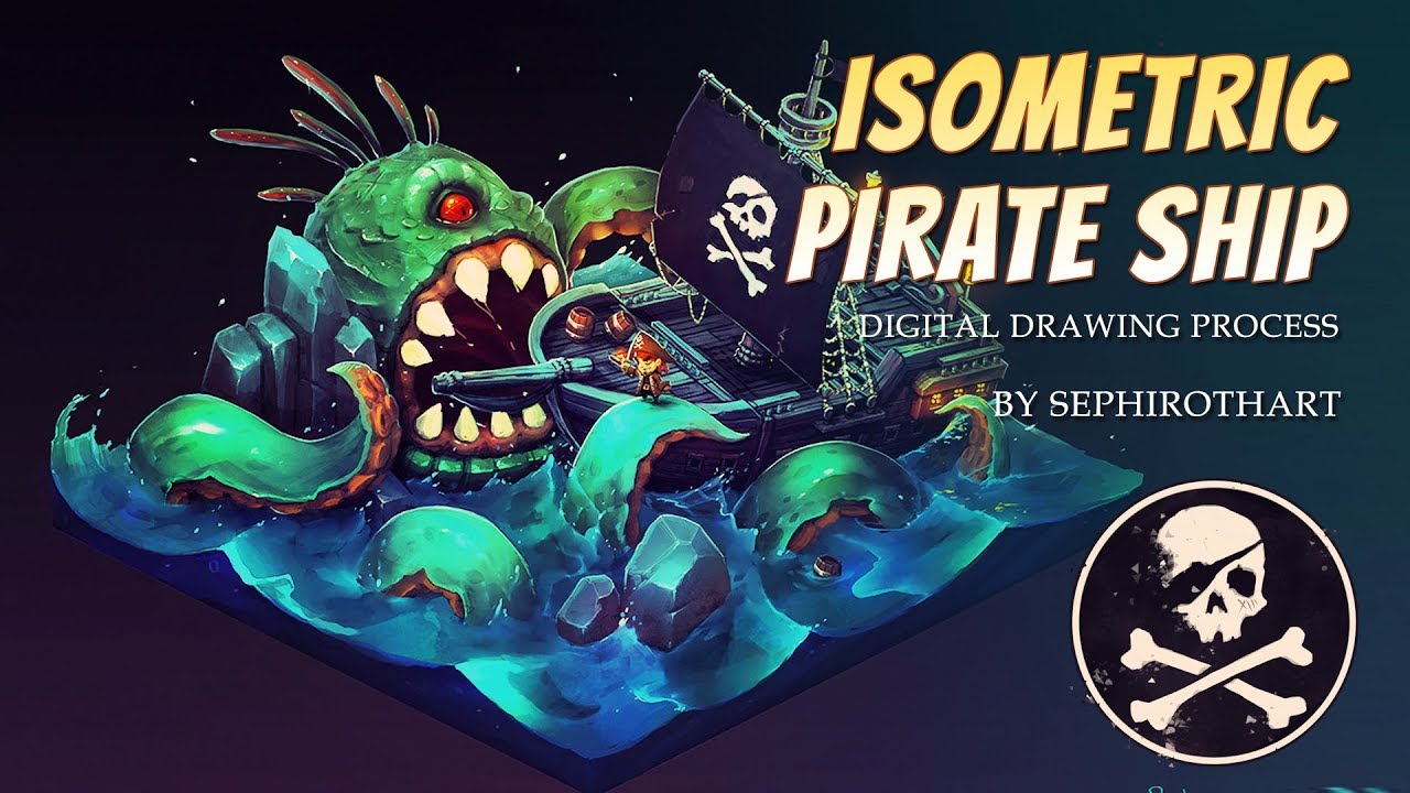 ISOMETRIC PIRATE SHIP in Photoshop! Digital Drawing Process ● Sephiroth Art