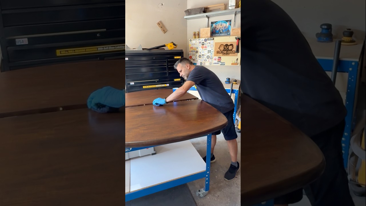 The secret to a perfect wipe on polyurethane finish! It’s easier than you think. #woodfinish #diy