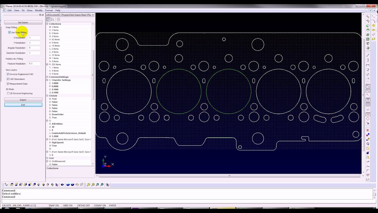 Reverse engineering of an engine block gasket using the Planar machine