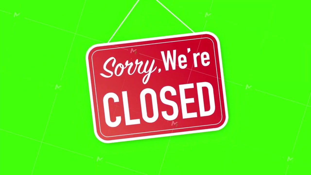 Sorry we are closed hanging sign on white background. Sign for door. Motion graphics.