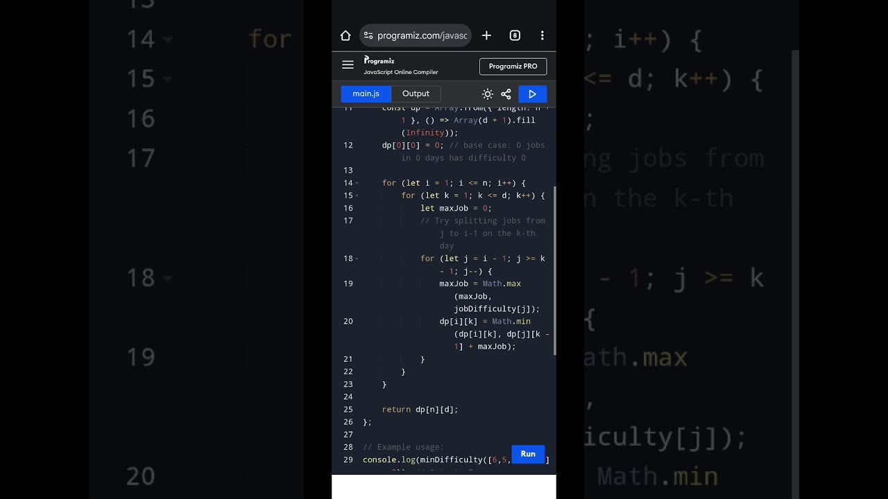 Minimum Difficulty of a Job Schedule | JavaScript Dynamic Programming Tutorial