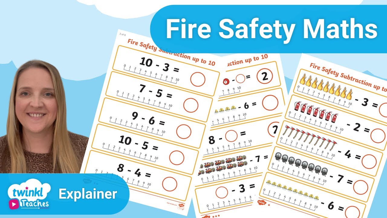 Fire Safety Themed Subtraction within 10 Worksheet
