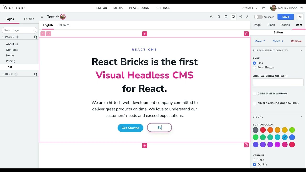 React Bricks Visual Editing Headless CMS
