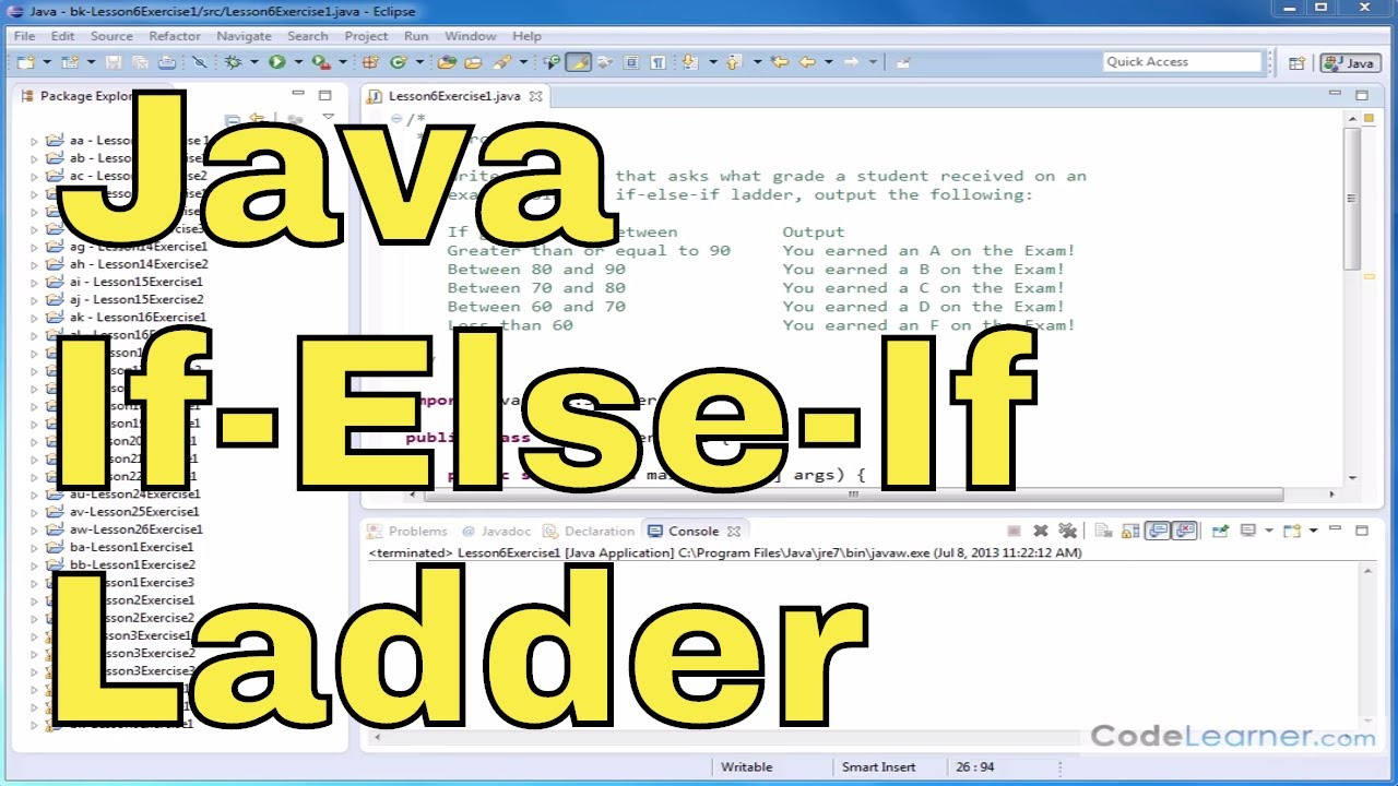 Learn Java Programming - Code Exercise 06x - If-Else-If Ladder