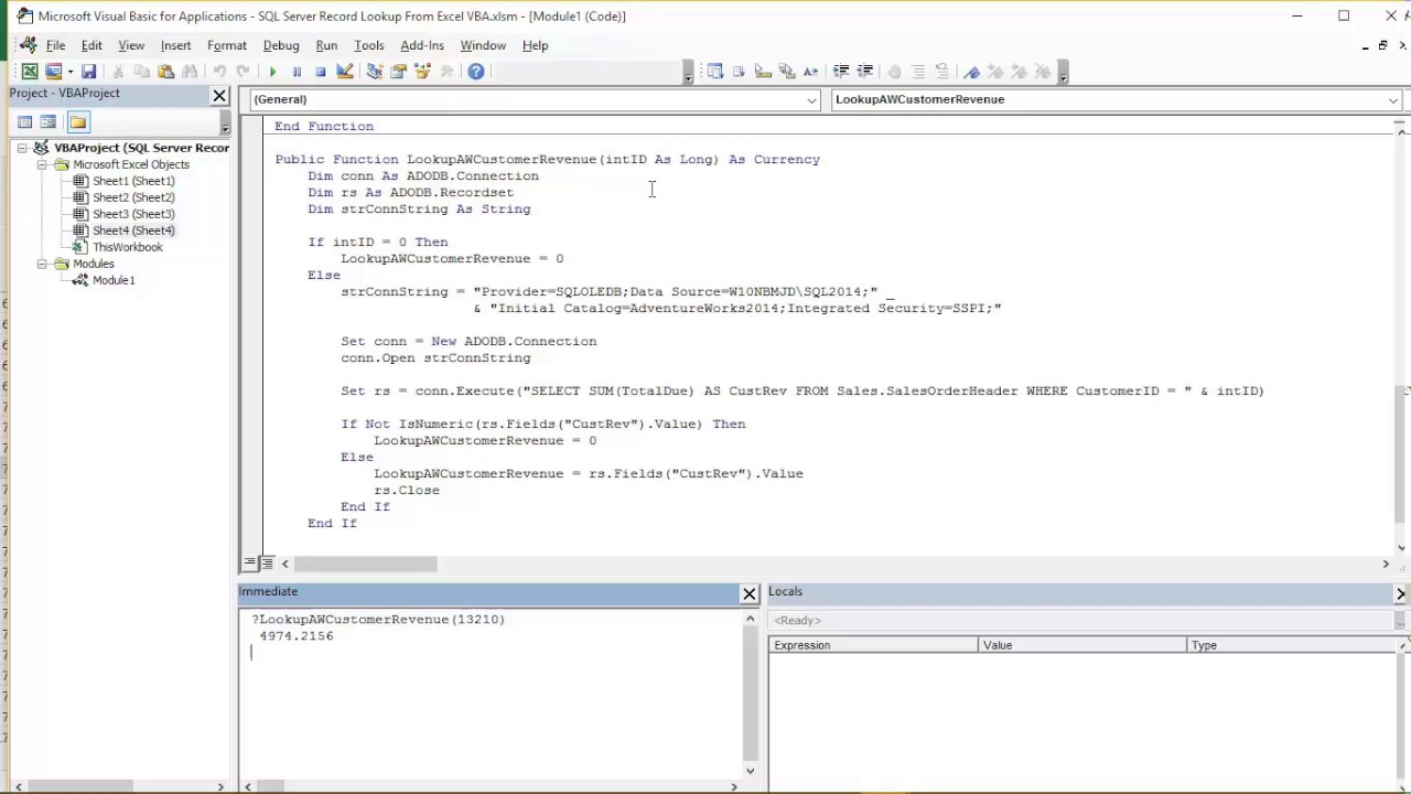 Querying a SQL Server Database From an Excel Formula with VBA
