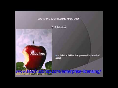 Resume Skills Training- Resume Writing Tutorial - Activities Lesson