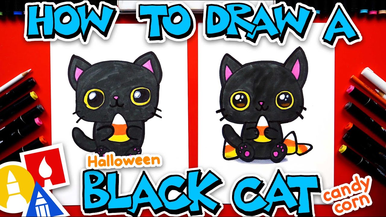 How To Draw A Black Cat With Candy Corn