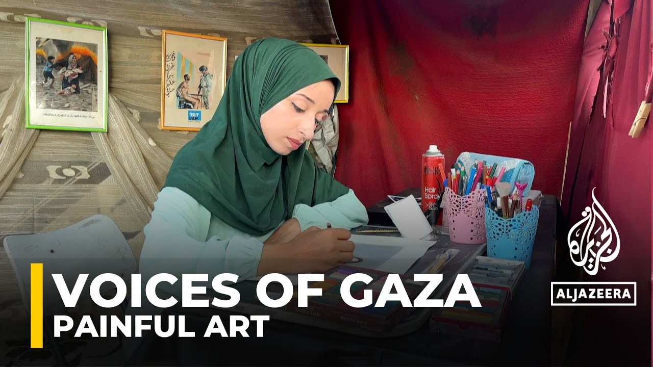 Gaza artist displaced by war uses improvised tools to depict ...