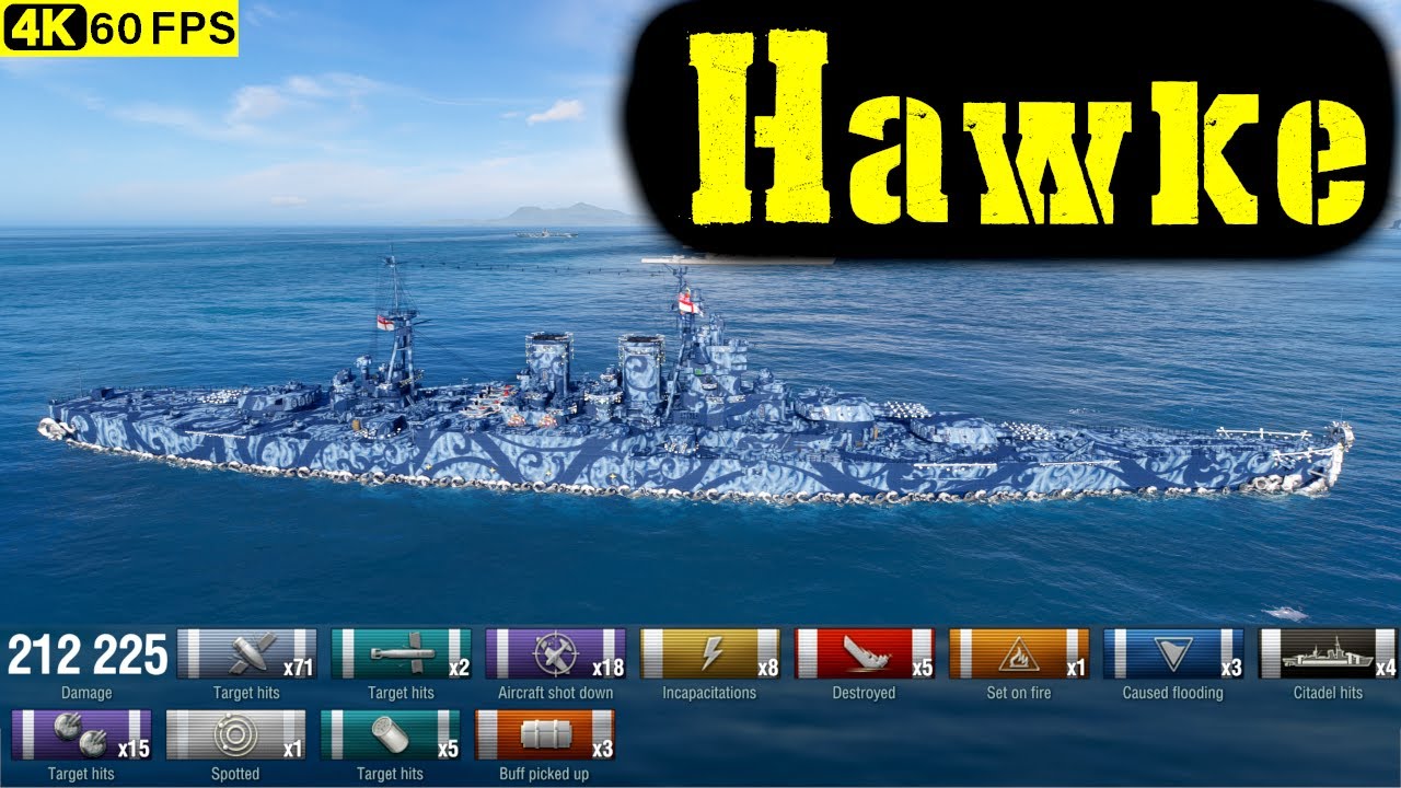 World of Warships Hawke Replay - 5 Kills 212.2K DMG(Patch 12.8.0)