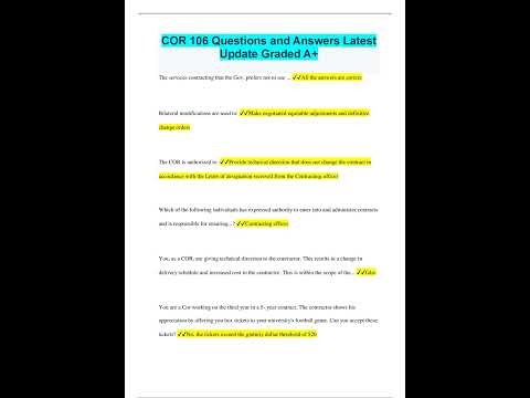 COR 106 Questions and Answers Latest Update Graded A+