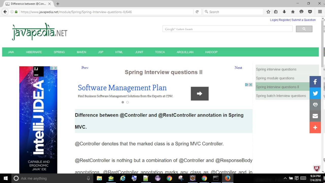 Difference between @Controller and @RestController annotation in Spring MVC. | javapedia.net