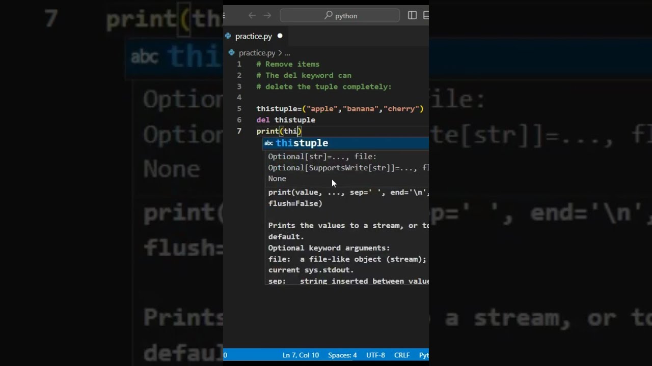 Remove Items #python #pythonprogramming #coding #code #pythoncoding