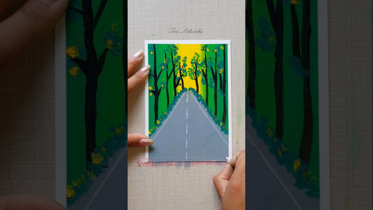 🌳 Road in jungle full of trees 🪾 Drawing with Oil Pastels 😍 #art #drawing #oilpastel #shortsfeed
